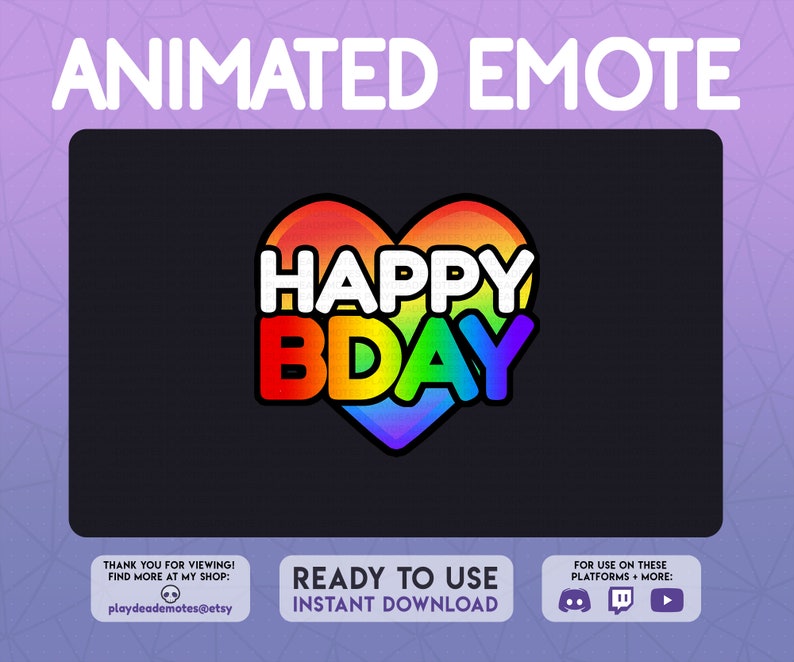 Animated RAINBOW Happy Birthday Emote ANIMATED STATIC Cute Rainbow Bday ...