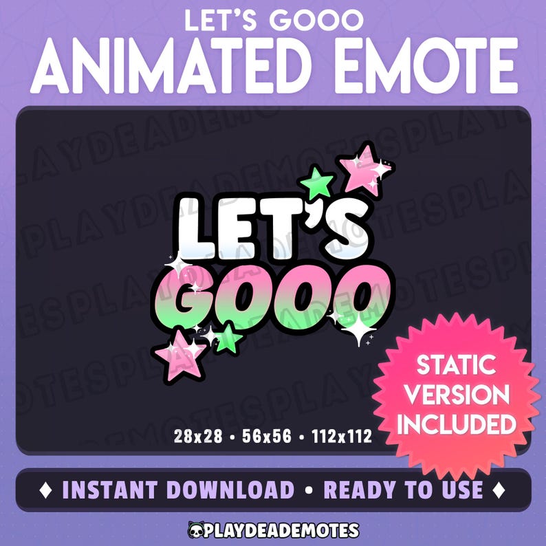 Animated LET'S GOOO Emote in Soft Pastel Pink & Green (animated+static ...