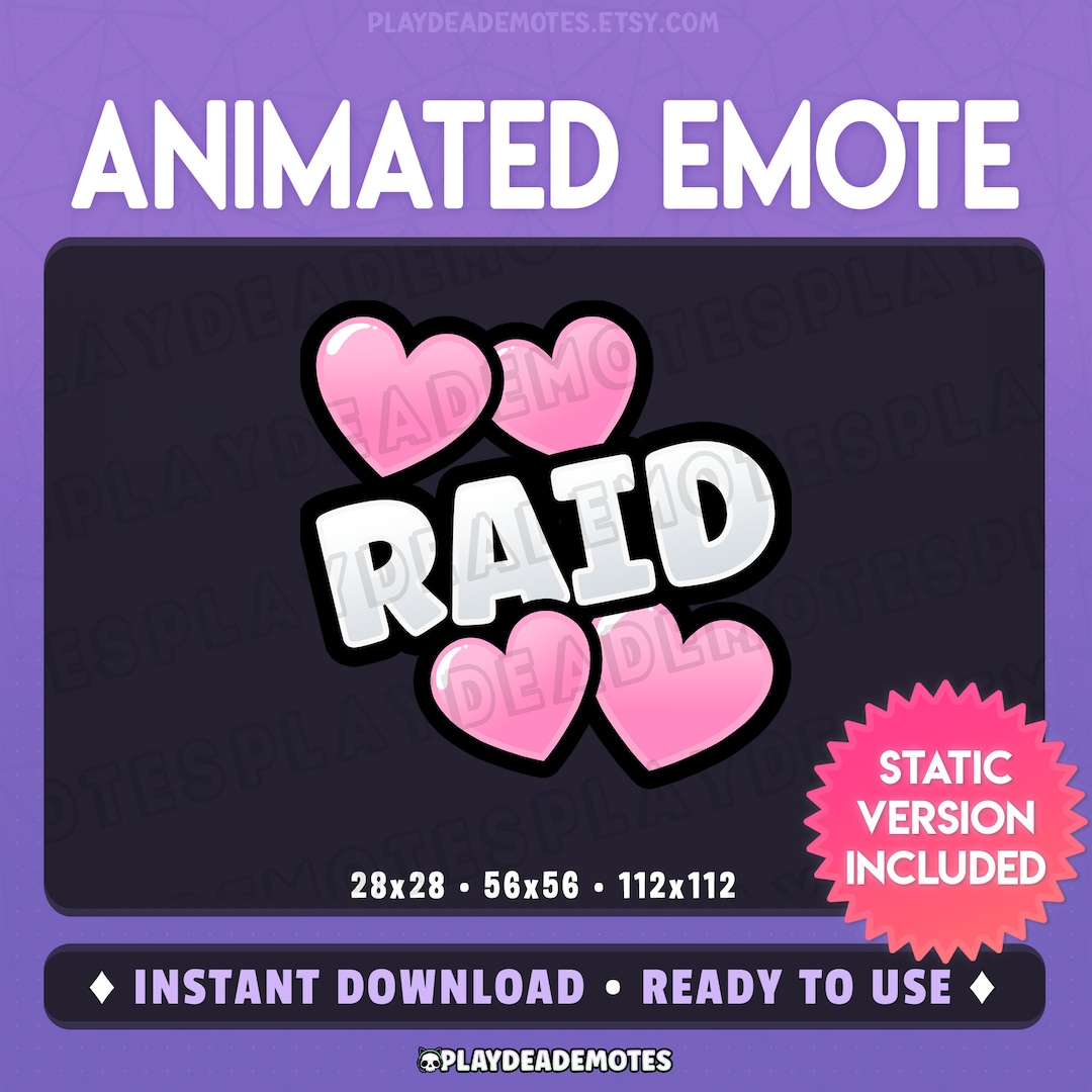 Animated RAID Emote in Soft White With Pink Hearts (animated+static ...