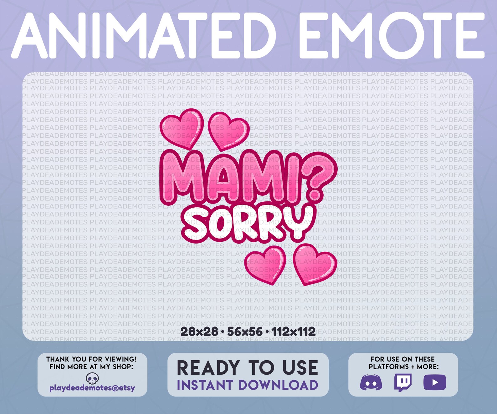 ANIMATED + STATIC Mami? Sorry Emote | Kawaii Cute Bright Pink Mami ...