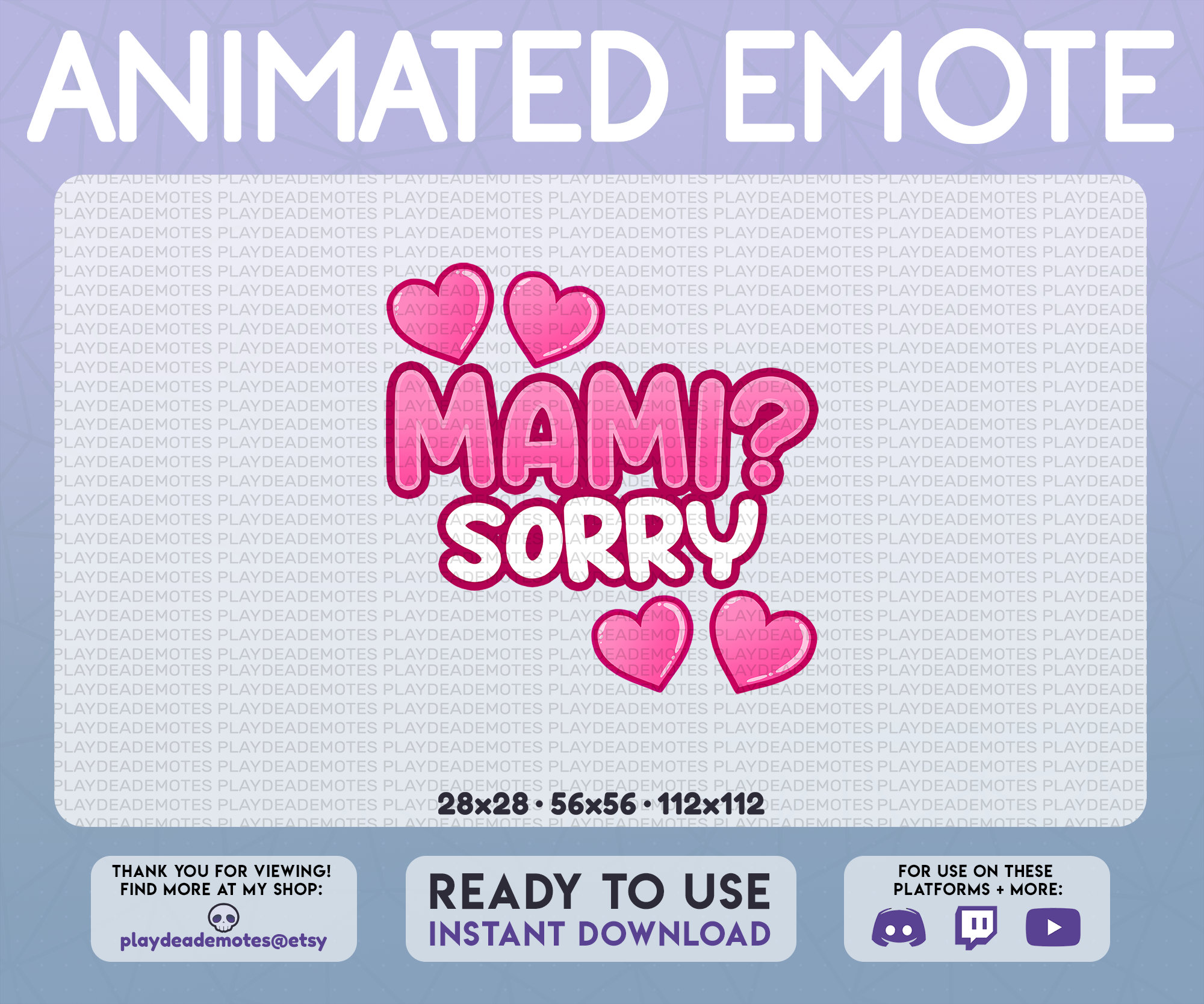 ANIMATED + STATIC Mami? Sorry Emote | Kawaii Cute Bright Pink Mami ...