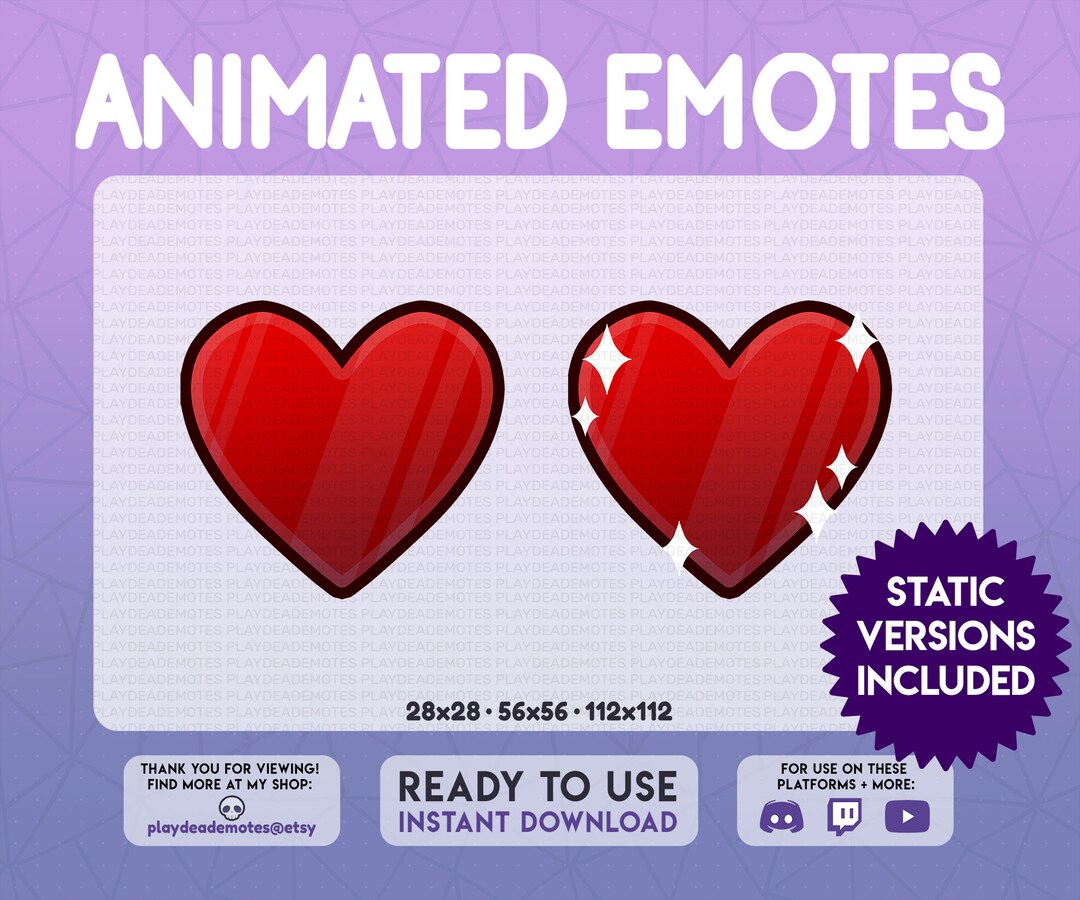 Animated Red Heart Emotes, With and Without Sparkles (animated+static ...