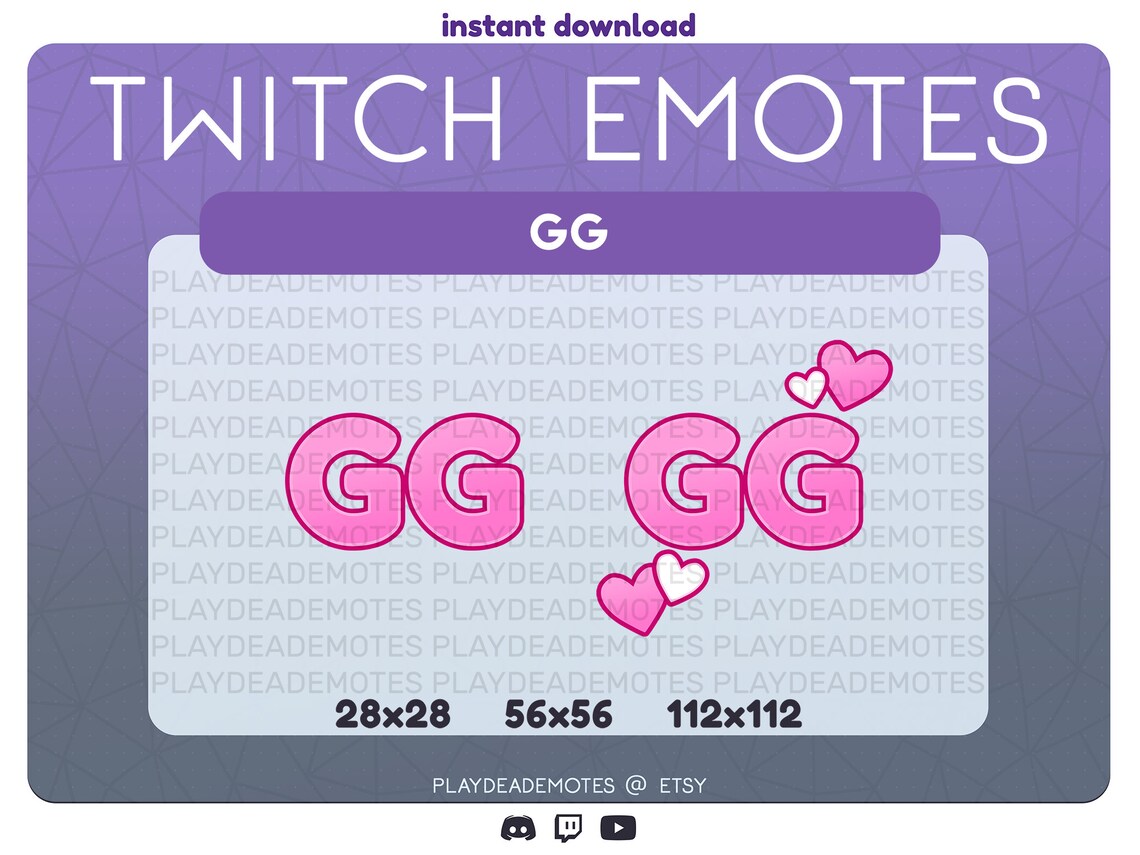 Kawaii Pink GG Emotes | Cute Pink GG Emote With Hearts, Gg Heart Emote ...
