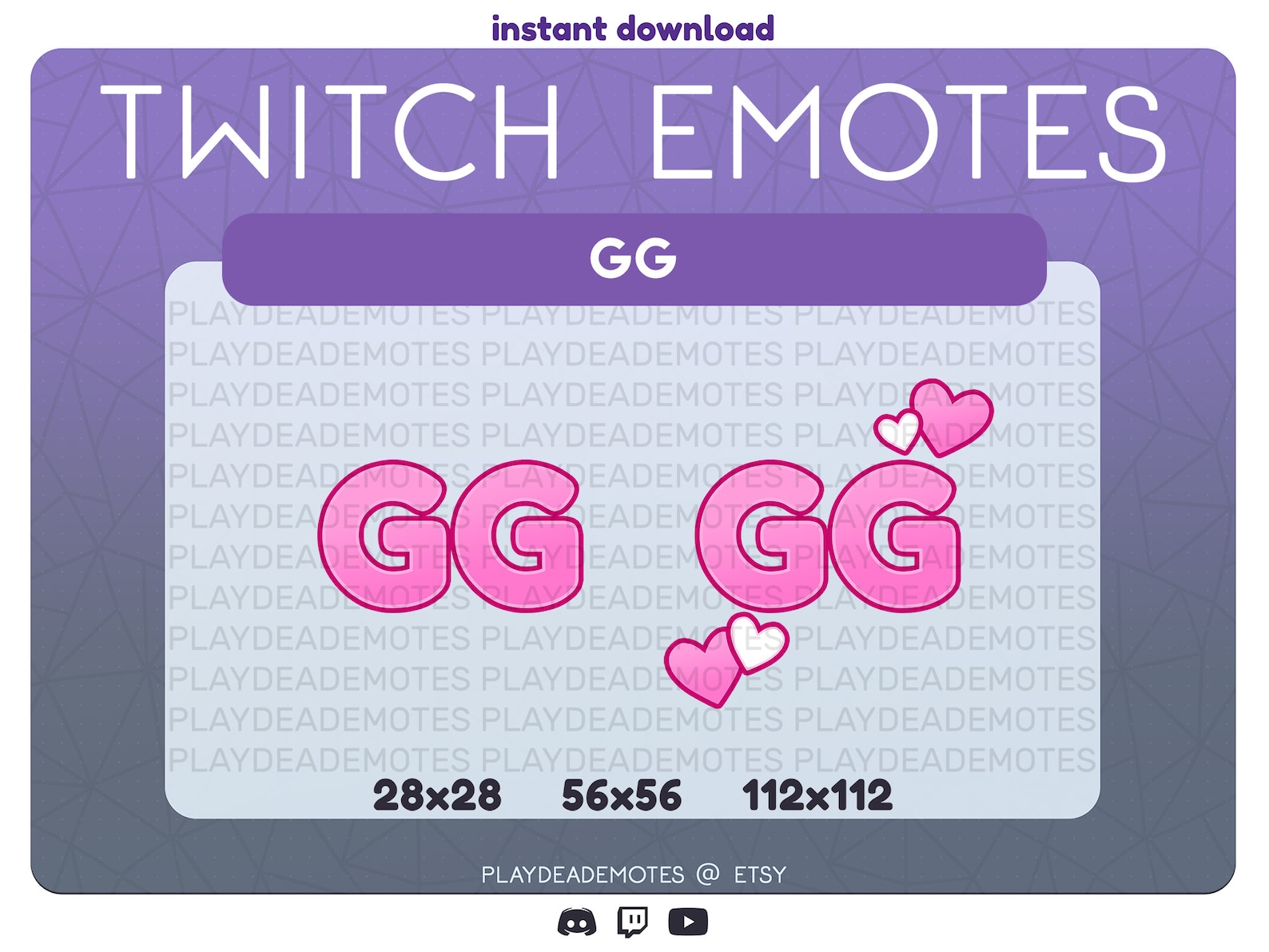 Kawaii Pink GG Emotes | Cute Pink GG Emote With Hearts, Gg Heart Emote ...