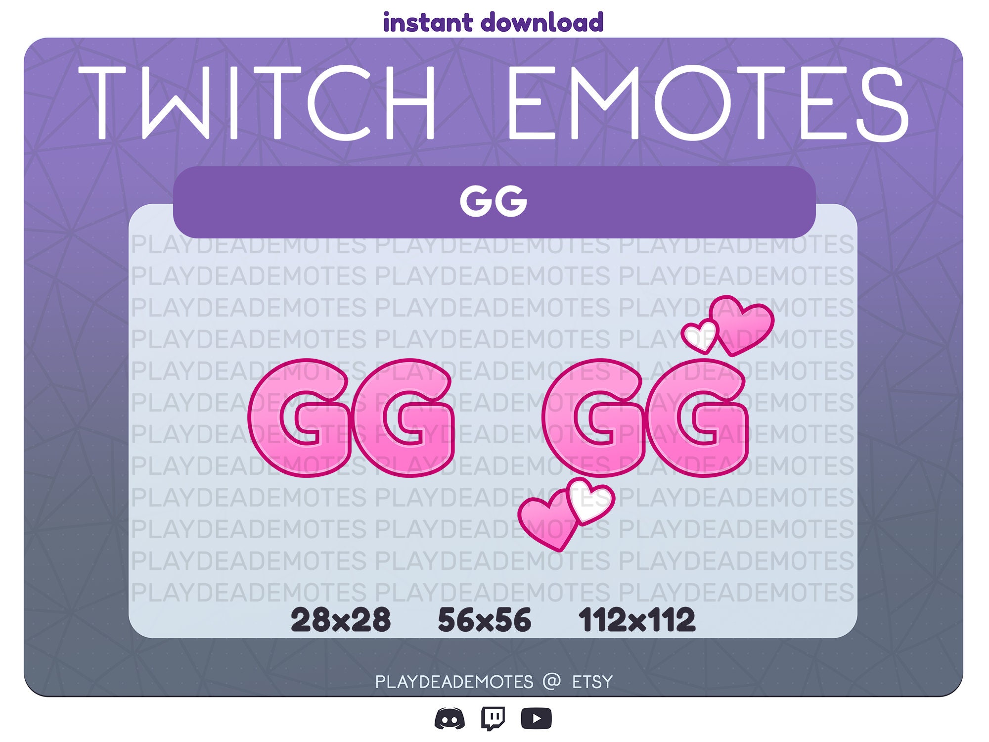Kawaii Pink GG Emotes | Cute Pink GG Emote With Hearts, Gg Heart Emote ...