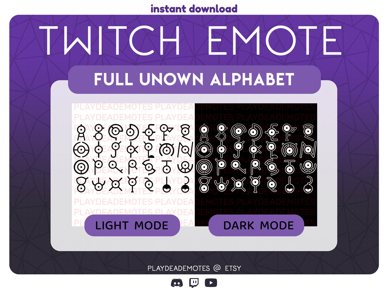 Full Unown Alphabet Twitch Emote Bundle | Mega Pack Complete Unown ...