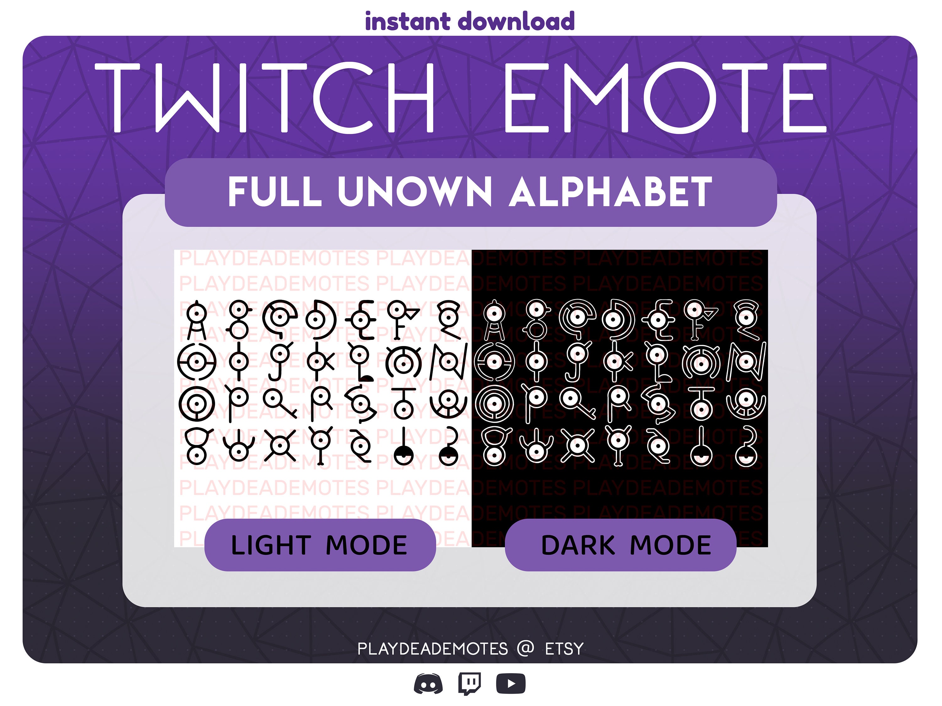 Full Unown Alphabet Twitch Emote Bundle | Mega Pack Complete Unown ...