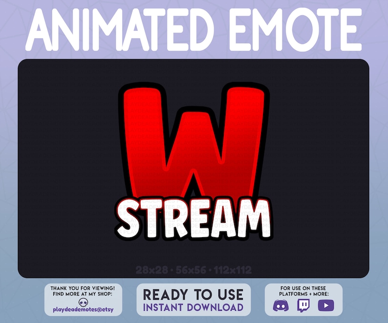 W STREAM ANIMATED EMOTE | Animated + Static Versions Included, Red W ...