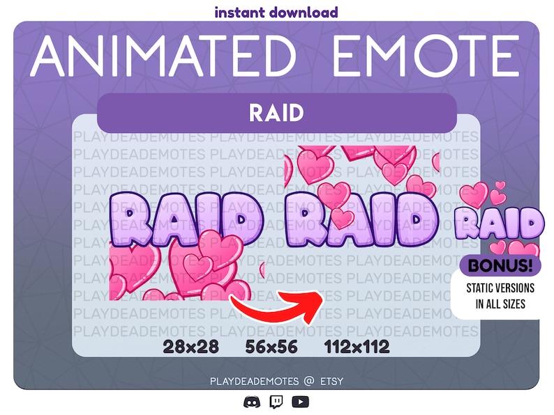 ANIMATED + STATIC Kawaii Pink Heart Purple RAID Twitch Emote | Floating ...
