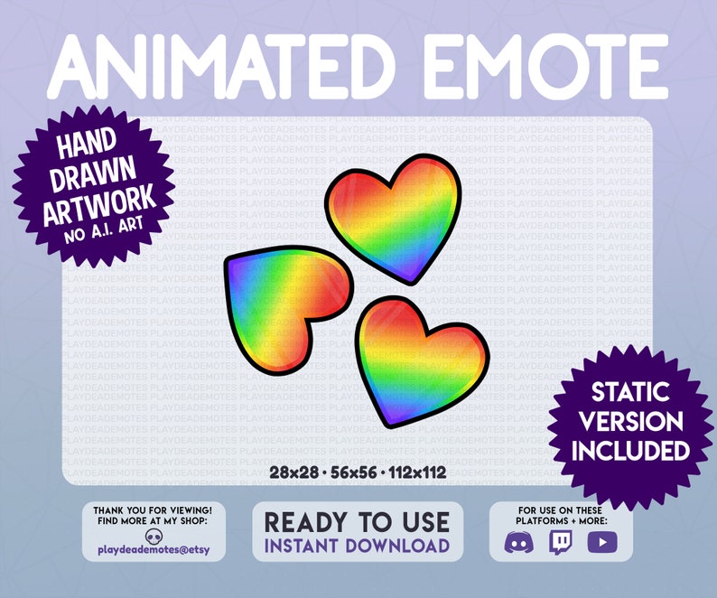 Animated Raining Heart Emote ANIMATED STATIC RAINBOW Falling Heart ...