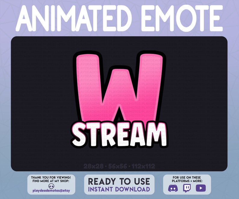 W STREAM ANIMATED EMOTE | Animated + Static Versions Included, Pink W ...