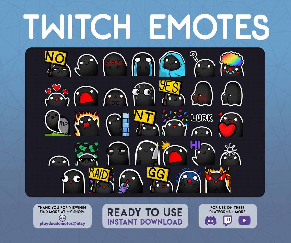 30 Cute Inverted Ghost Emotes Kawaii Black Ghost Emote Pack, Dark Emote ...