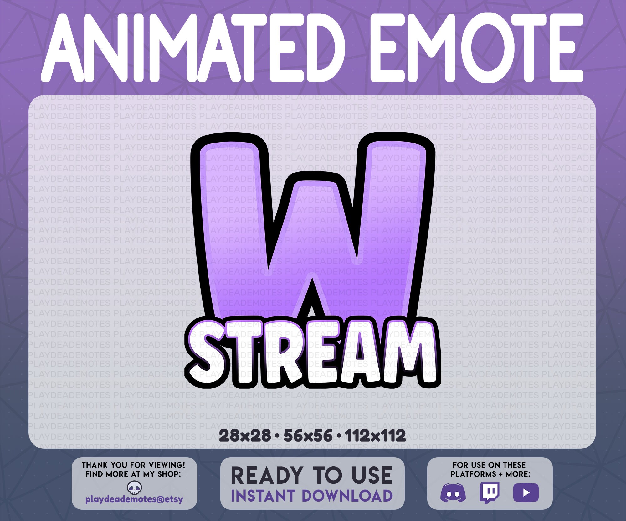 W STREAM ANIMATED EMOTE | Animated + Static Included, Pastel Purple W ...