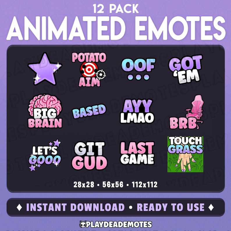 24 Animated Emotes: Soft Pastel Pink, Purple + Blue Starter Emote Pack ...