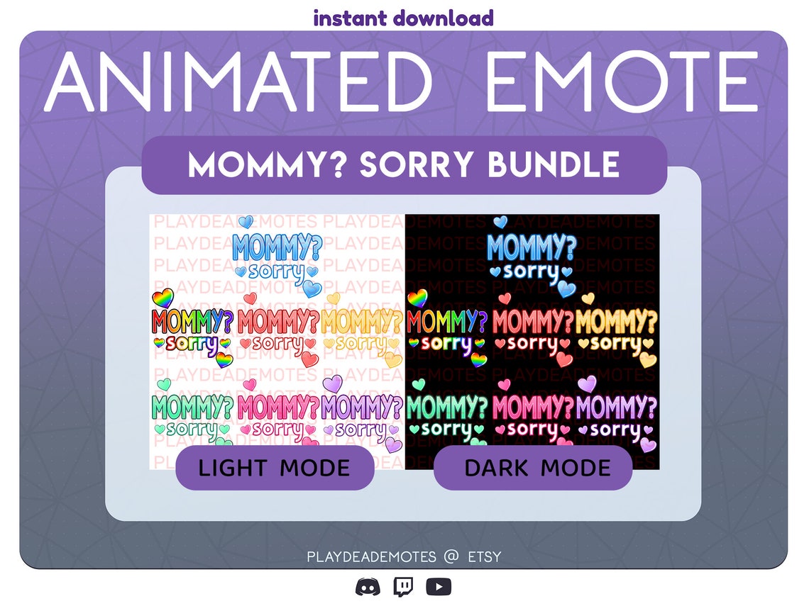 7 ANIMATED 7 STATIC Mommy Sorry Twitch Emote Bundle Kawaii Animated ...