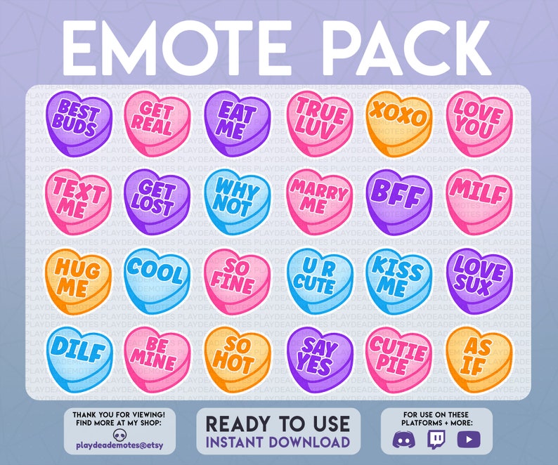 24 CANDY HEART EMOTES - Double Pack | Cute Sweet Candy Heart Emotes ...