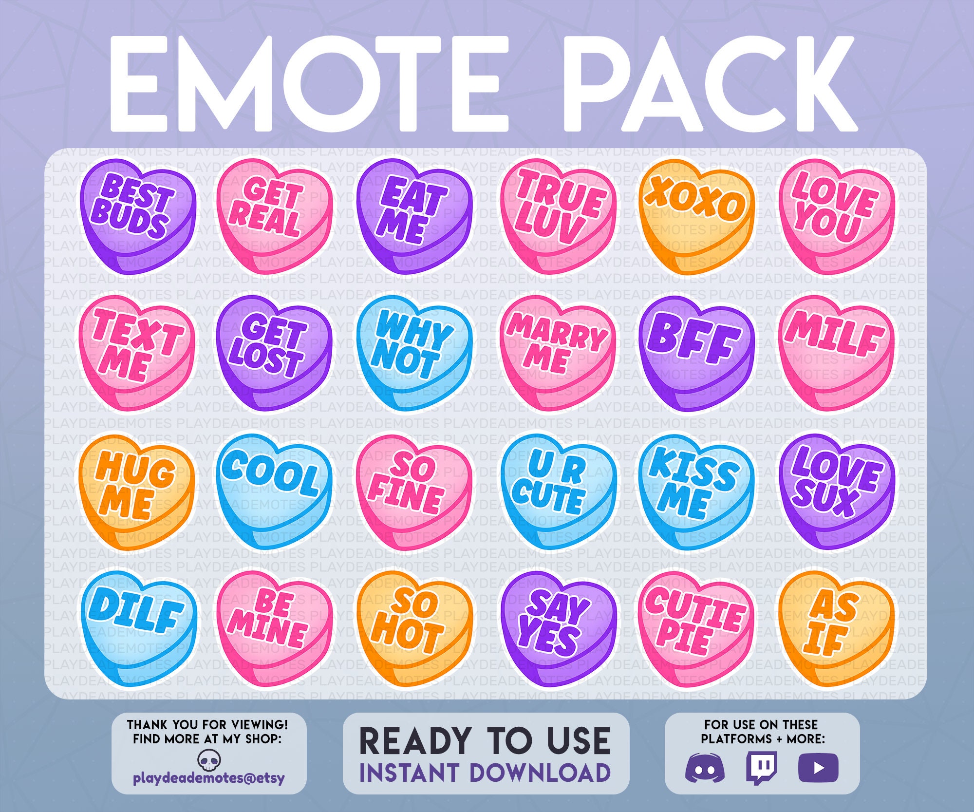 24 CANDY HEART EMOTES - Double Pack | Cute Sweet Candy Heart Emotes ...