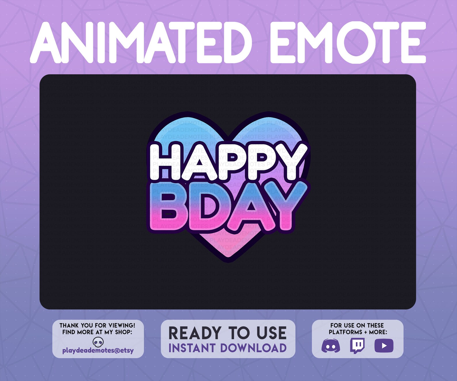 Animated Pink + Blue Happy Birthday Emote | ANIMATED + STATIC Cute Pink ...