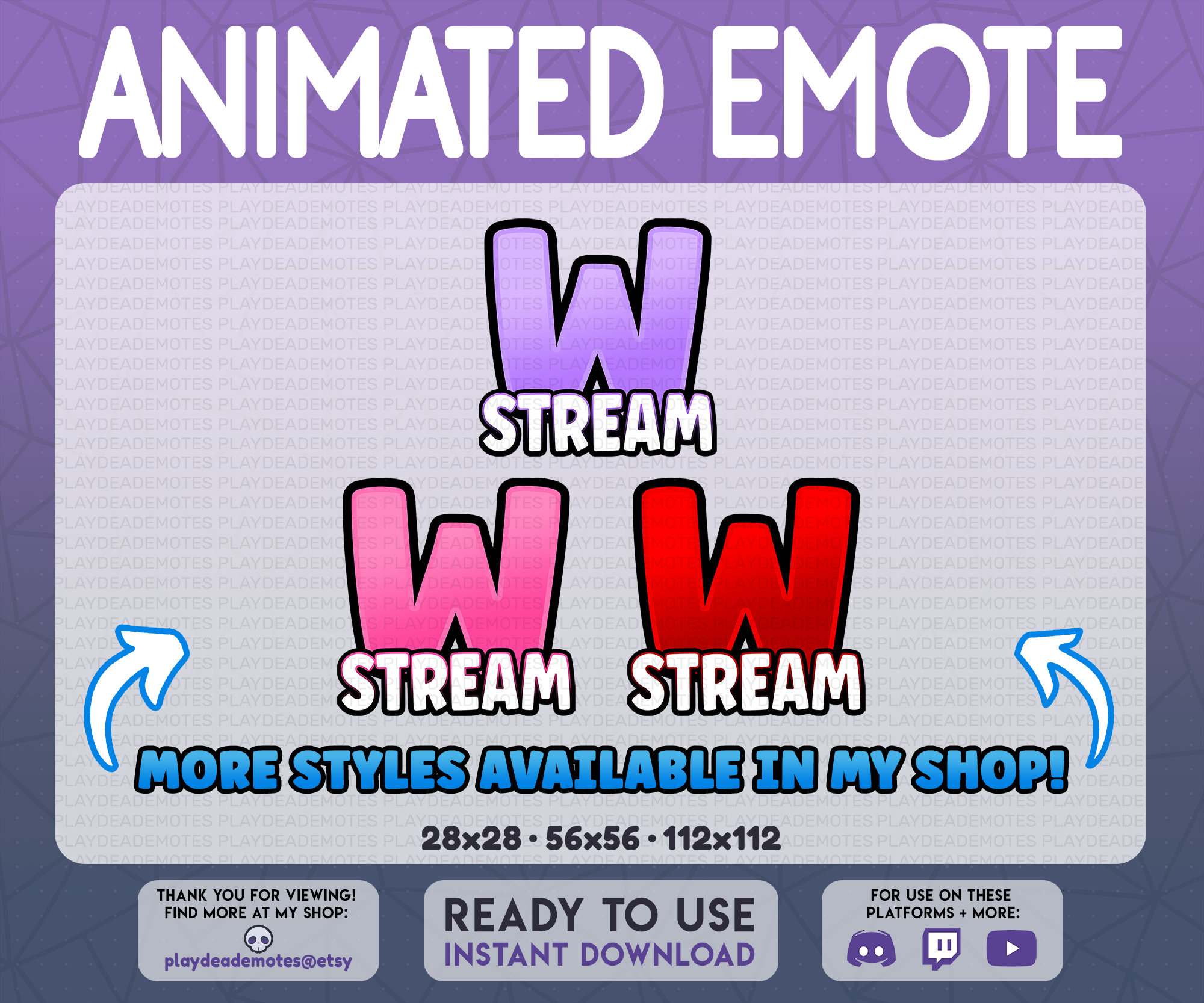 W STREAM ANIMATED EMOTE | Animated + Static Versions Included, Pink W ...