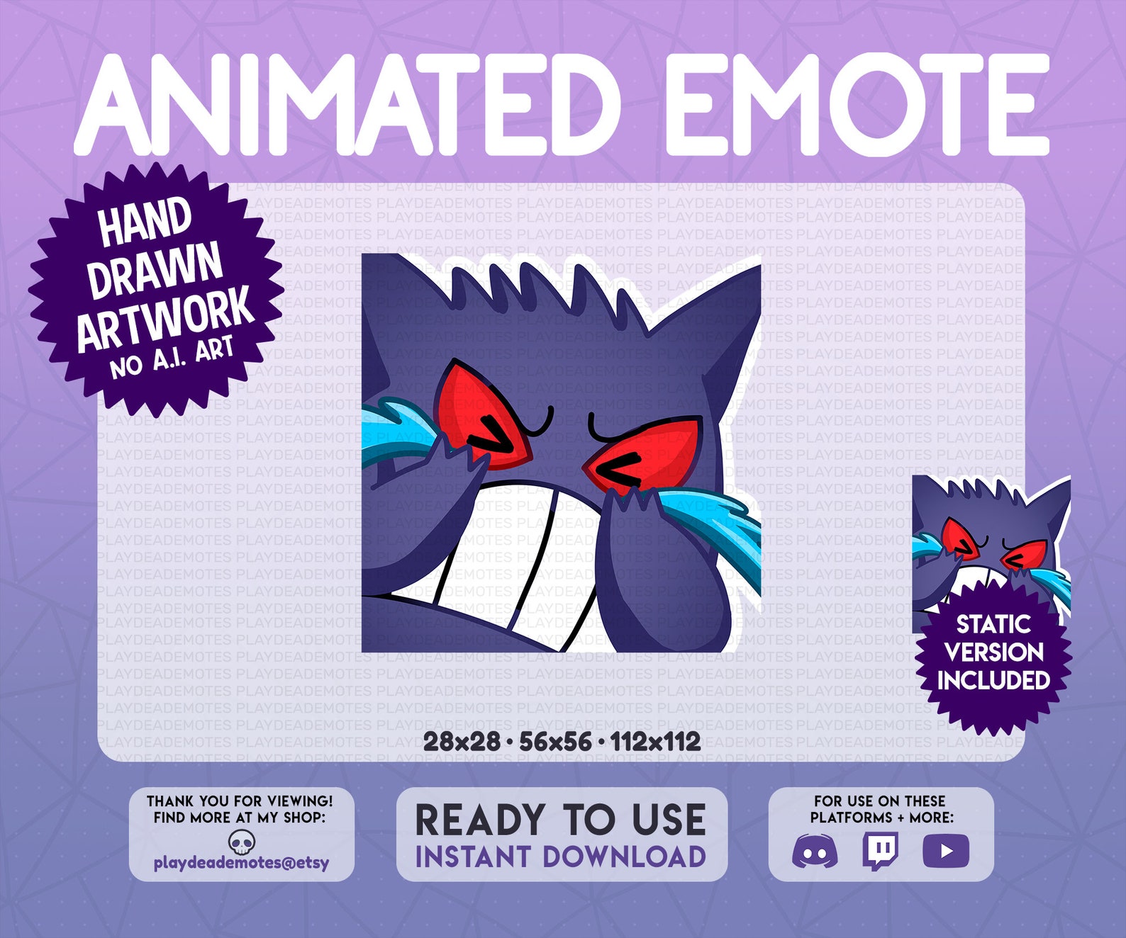 Animated Gengar Cry Emote | ANIMATED + STATIC Pokemon Gengar Emote ...