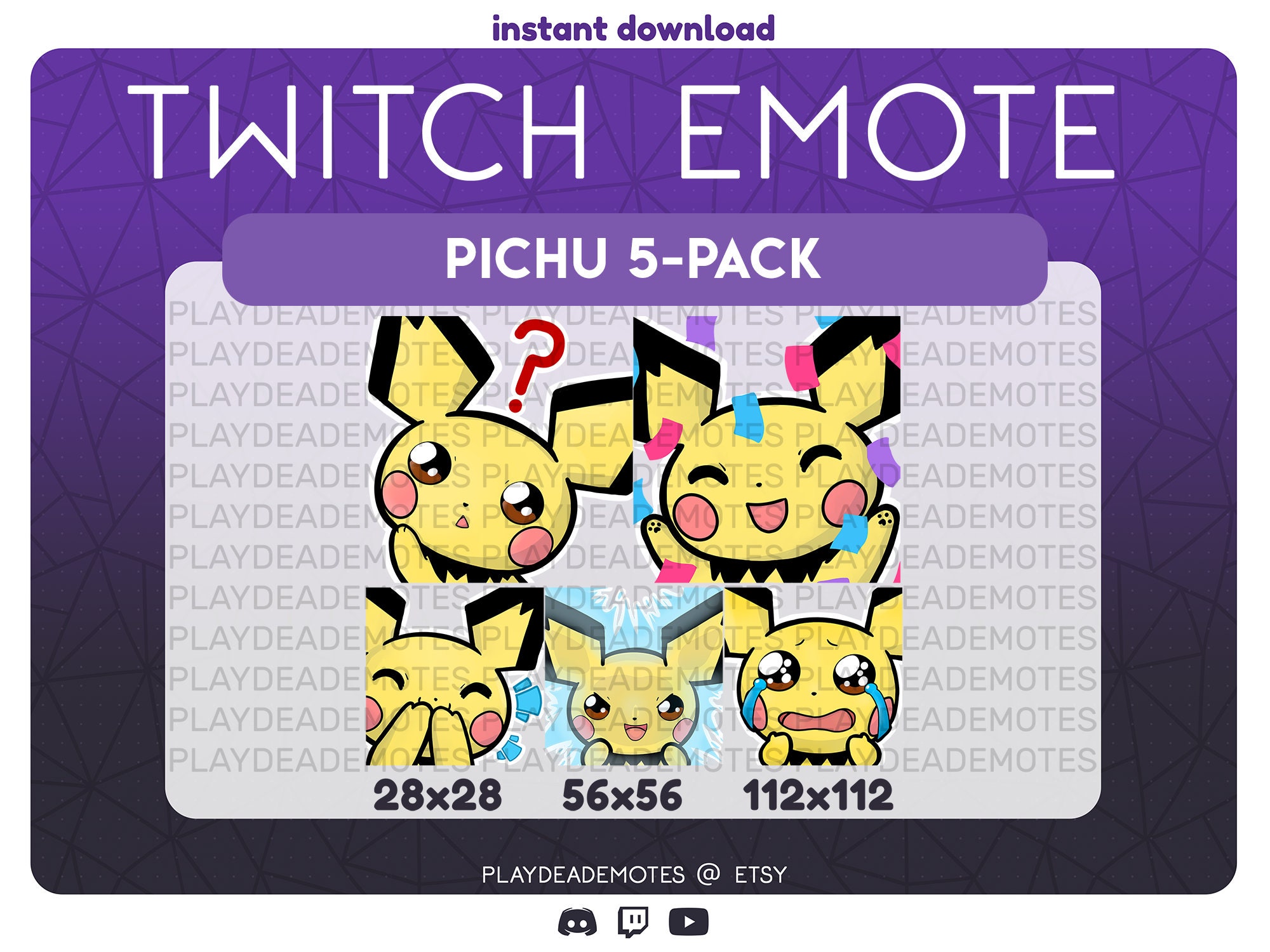 Cute Pichu 5-pack Twitch Emote Bundle | 5-pack Bundle Pichu Pokemon ...