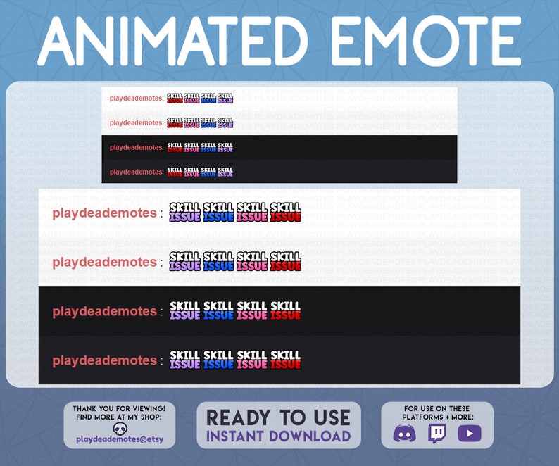 SKILL ISSUE Animated Emote | Bold Funny Blue Skill Issue Emote, Vibrant Blue Animated Text Emote ...