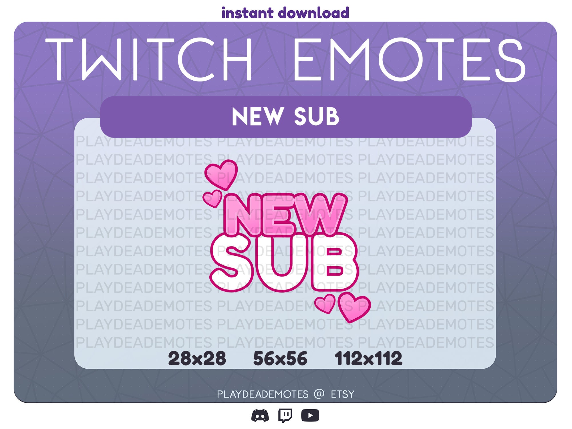Pink NEW SUB Emote Kawaii Cute Pink New Subscription Emote, Pink and ...