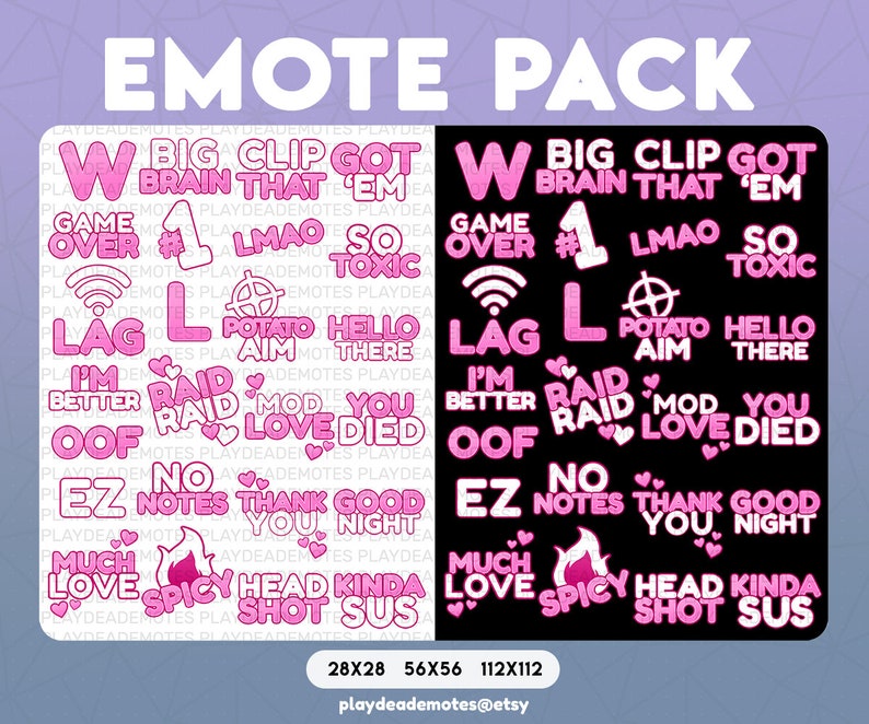 25-pack Kawaii Pink Emote Bundle #2 | Cute Pink Heart Emotes | 25 ...