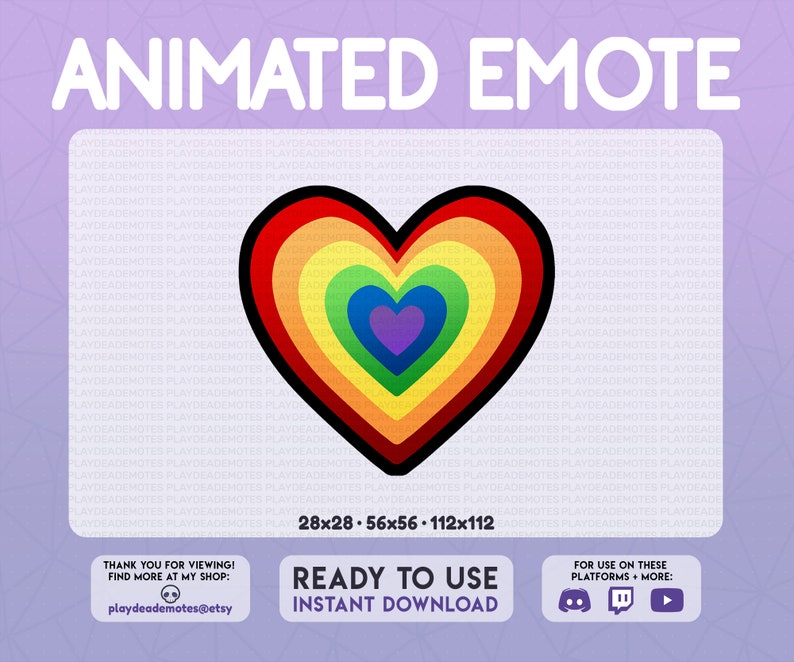 Animated RAINBOW Heart Emote ANIMATED STATIC Kawaii Rainbow Heart Emote ...
