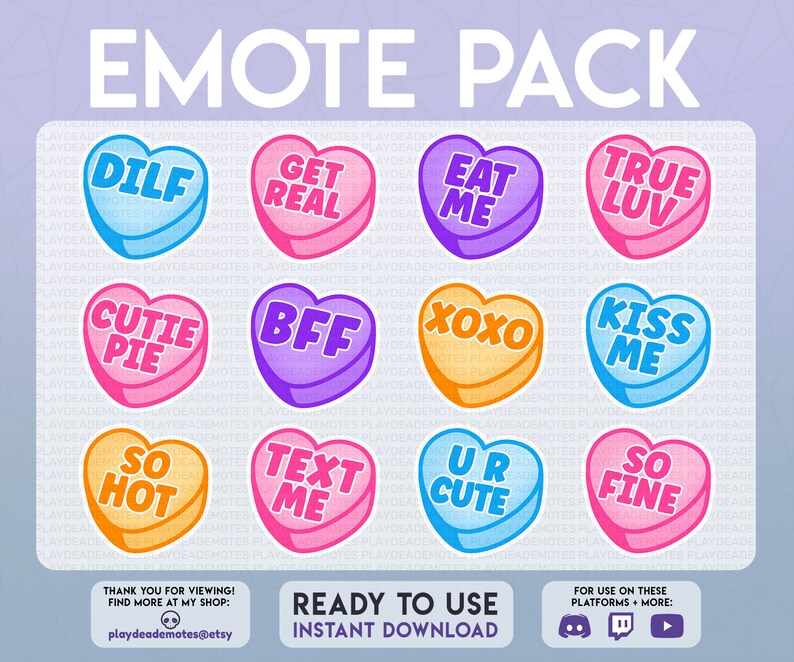 24 CANDY HEART EMOTES - Double Pack | Cute Sweet Candy Heart Emotes ...