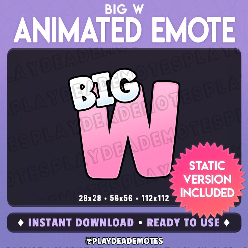 Animated BIG W Emote in Soft Pastel Pink (animated+static) (digital ...