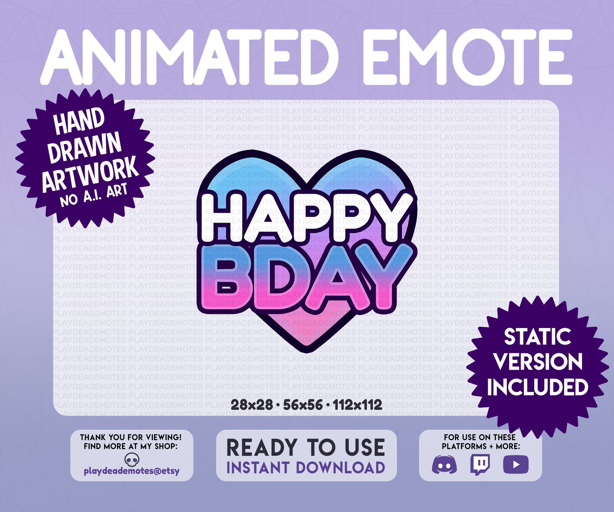 Animated Pink Blue Happy Birthday Emote ANIMATED STATIC Cute Pink Blue ...