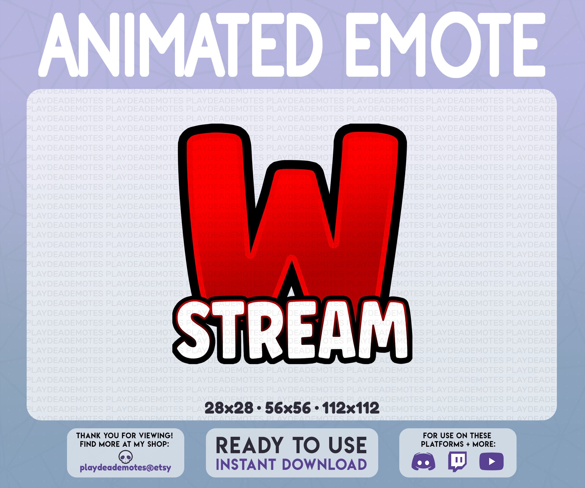 W STREAM ANIMATED EMOTE Animated Static Versions Included, Red W Stream Animated Gif Text Emote ...
