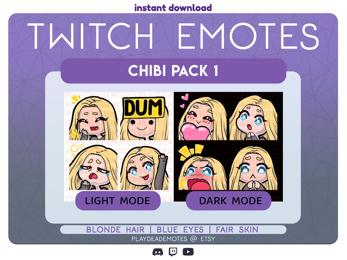 Chibi Girl Emote 8-pack | Blonde Hair + Blue Eyes + Fair Skin | Sleepy ...