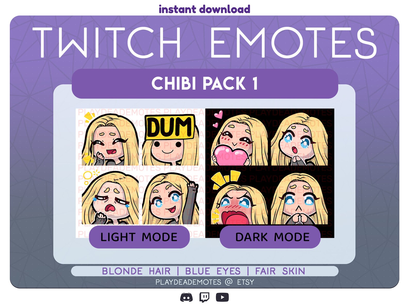 Chibi Girl Emote 8-pack | Blonde Hair + Blue Eyes + Fair Skin | Sleepy ...