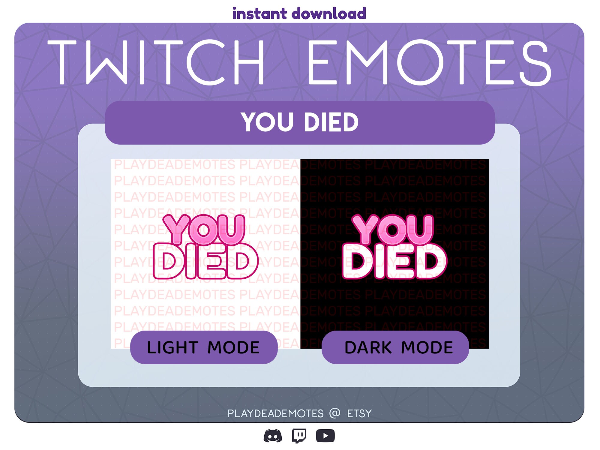 Kawaii Pink YOU DIED Twitch Emotes | Cute Pink Game Over You Died Emote ...
