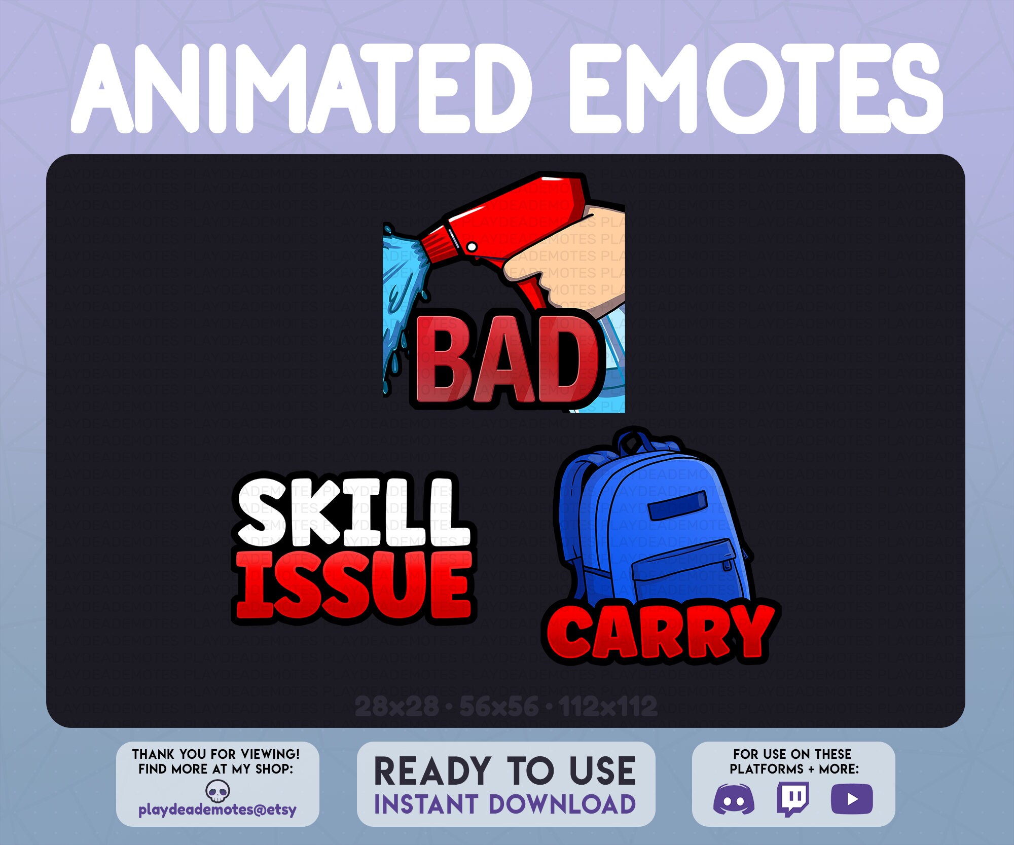 ANIMATED EMOTE 3-PACK Skill Issue, Carry, Spray Bottle Emotes Animated ...