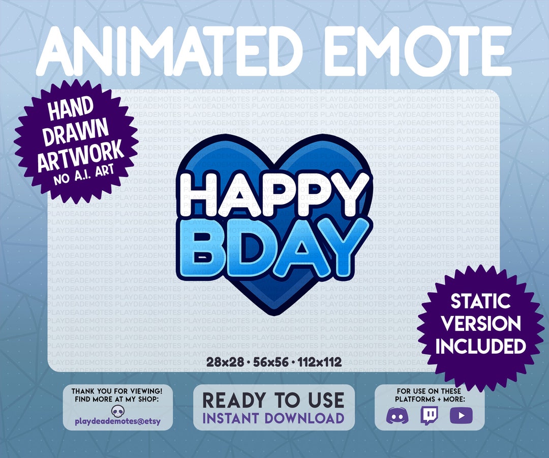Animated Blue Happy Birthday Emote | ANIMATED + STATIC Cute Blue Bday ...