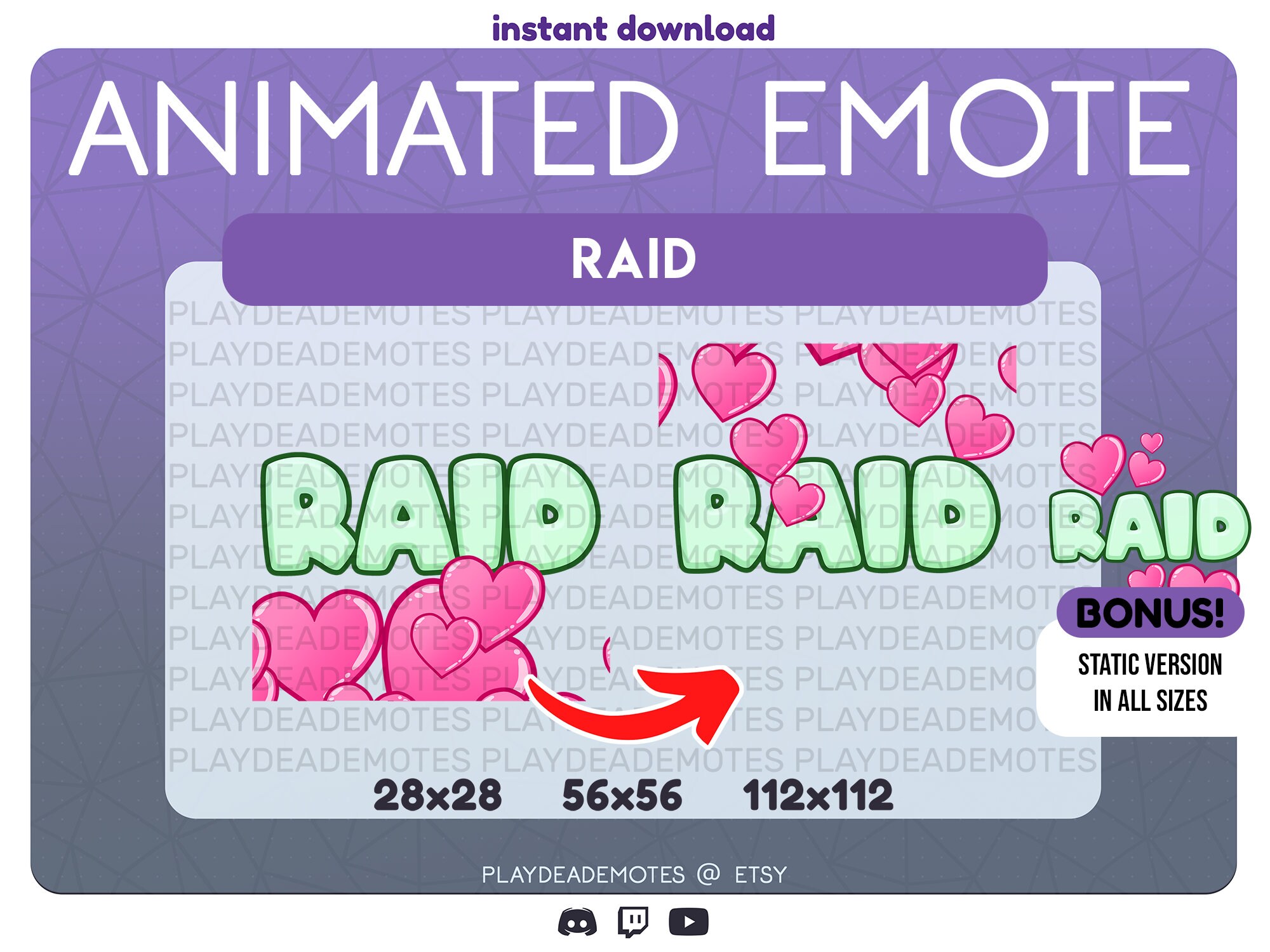 ANIMATED + STATIC Kawaii Pink Hearts Mint Green RAID Twitch Emote ...