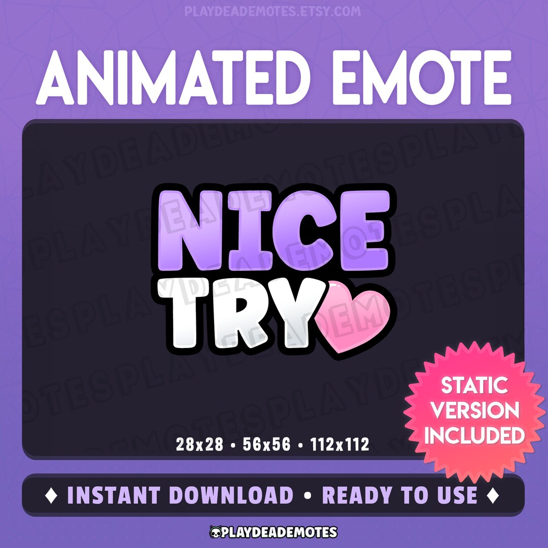 Animated NICE TRY Emote in Soft Purple With Pink Hearts (animated ...