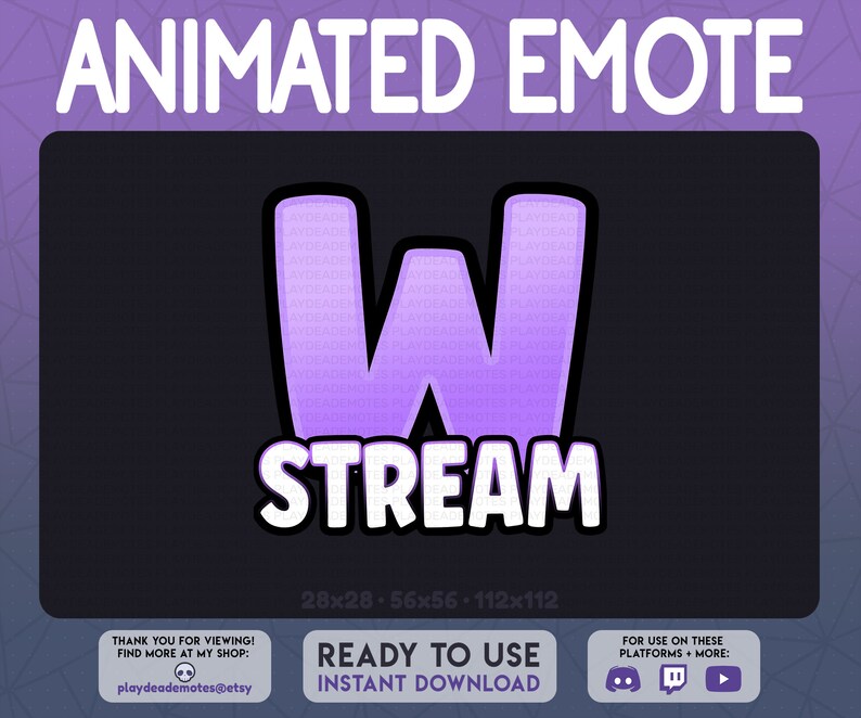 W STREAM ANIMATED EMOTE | Animated + Static Included, Pastel Purple W ...