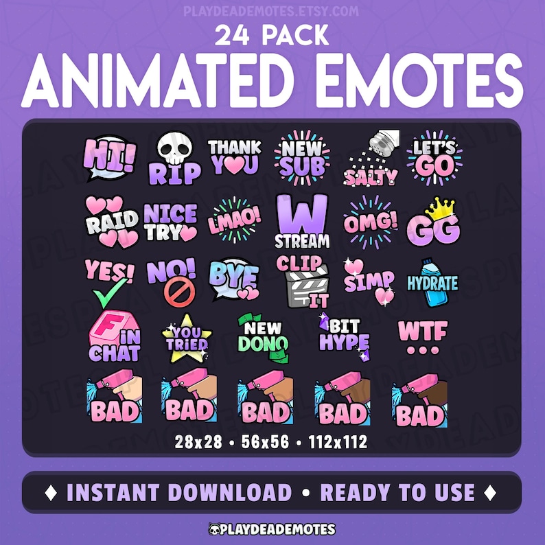 Paquete de inicio de 50 EMOTES ANIMADOS / versiones animadas+estáticas ...