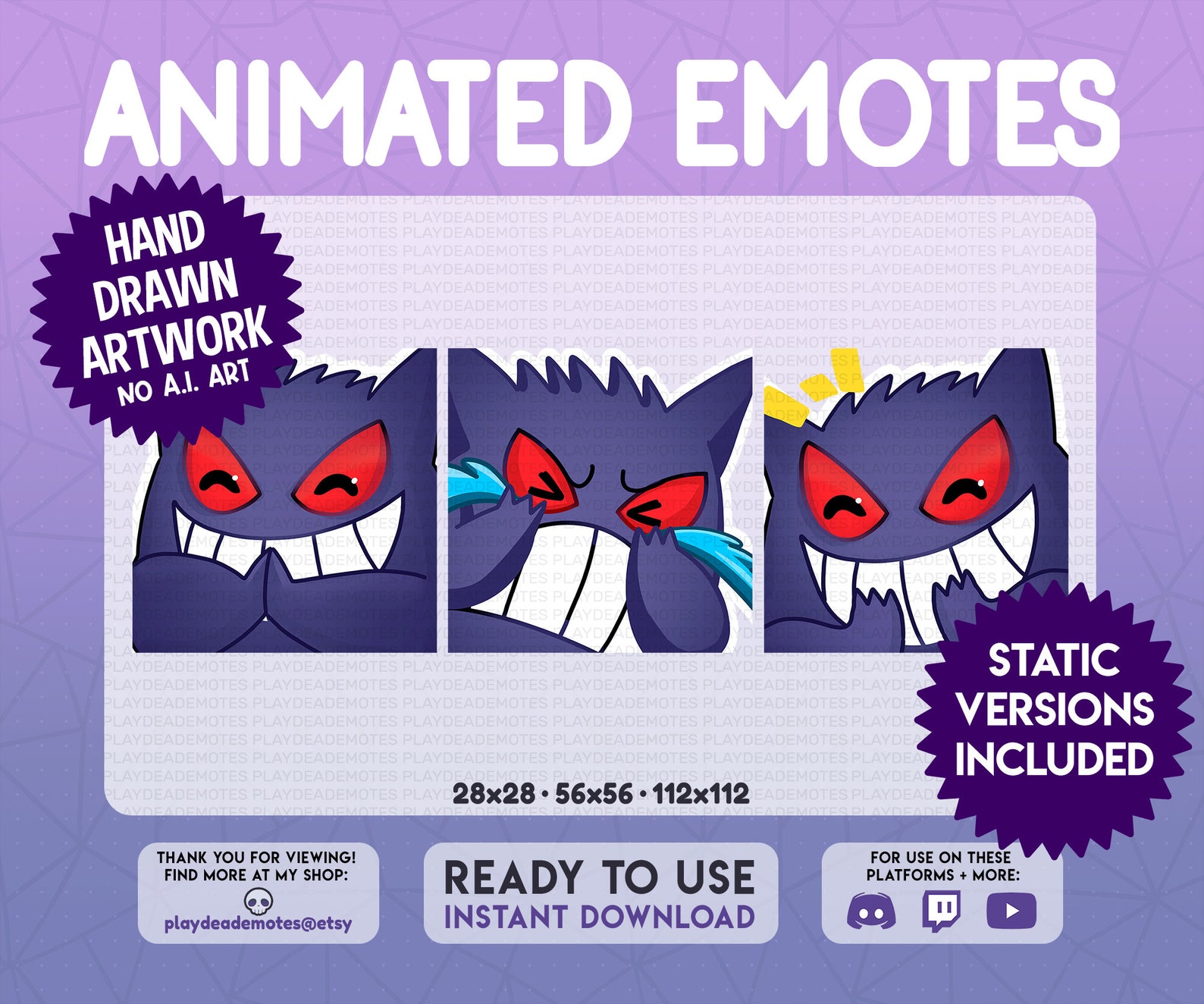 Animated Gengar Emote Pack | ANIMATED + STATIC Cute Ghost Pokemon ...
