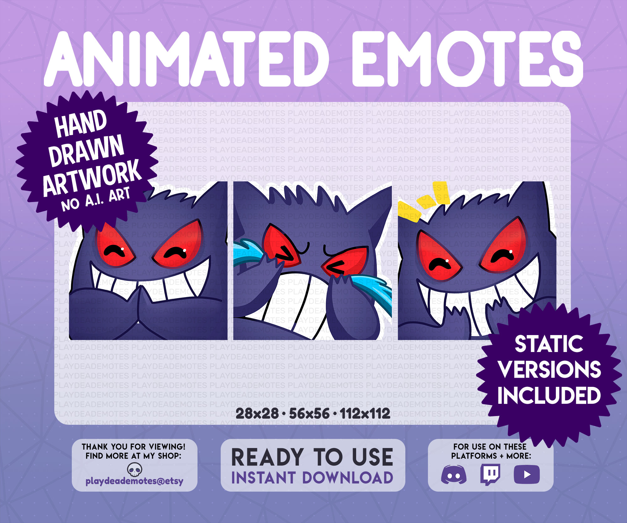 Animated Gengar Emote Pack | ANIMATED + STATIC Cute Ghost Pokemon ...