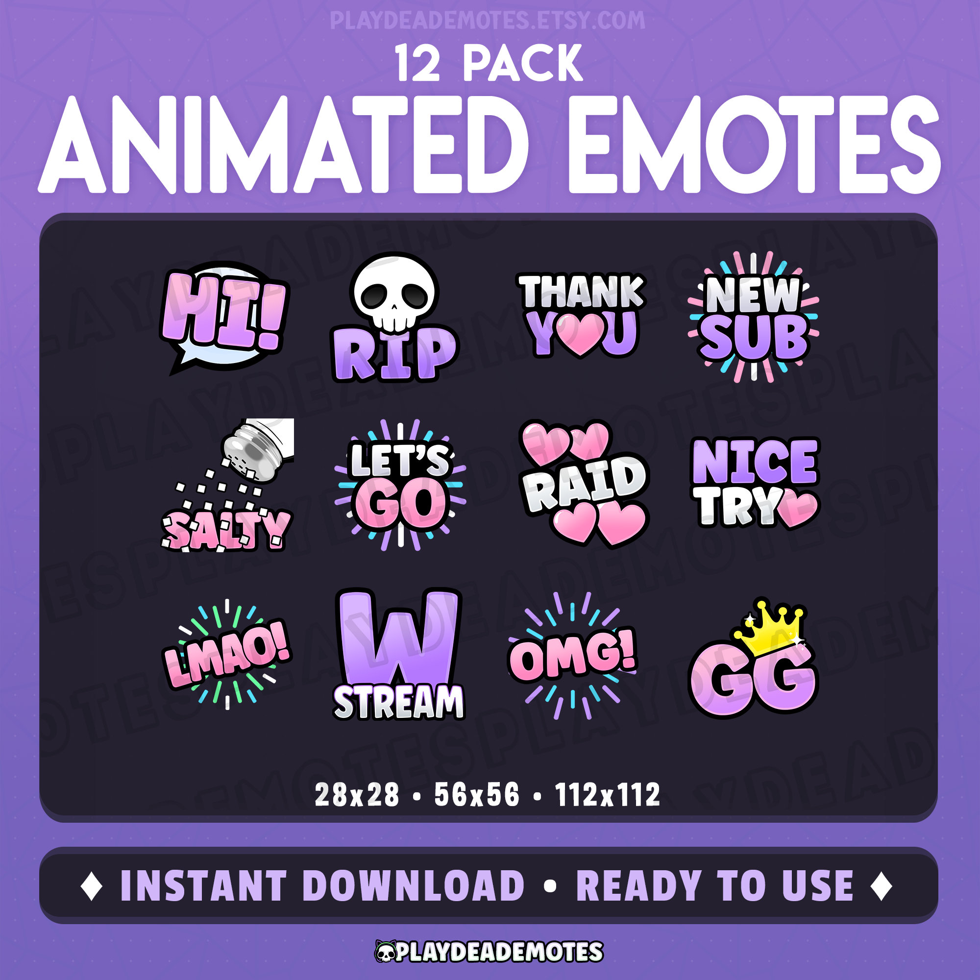 12 ANIMATED EMOTES Starter Pack Animated Static Version Included ...
