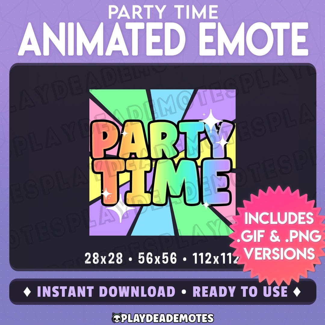 Animated PARTY TIME Emote: Sparkly Fun Party Graphic in Rainbow Pastel ...