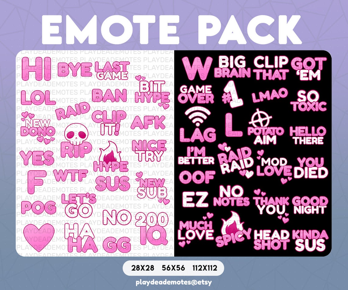 50-pack Kawaii Pink Emote Bundle Cute Pink Heart Emotes 50 - Etsy