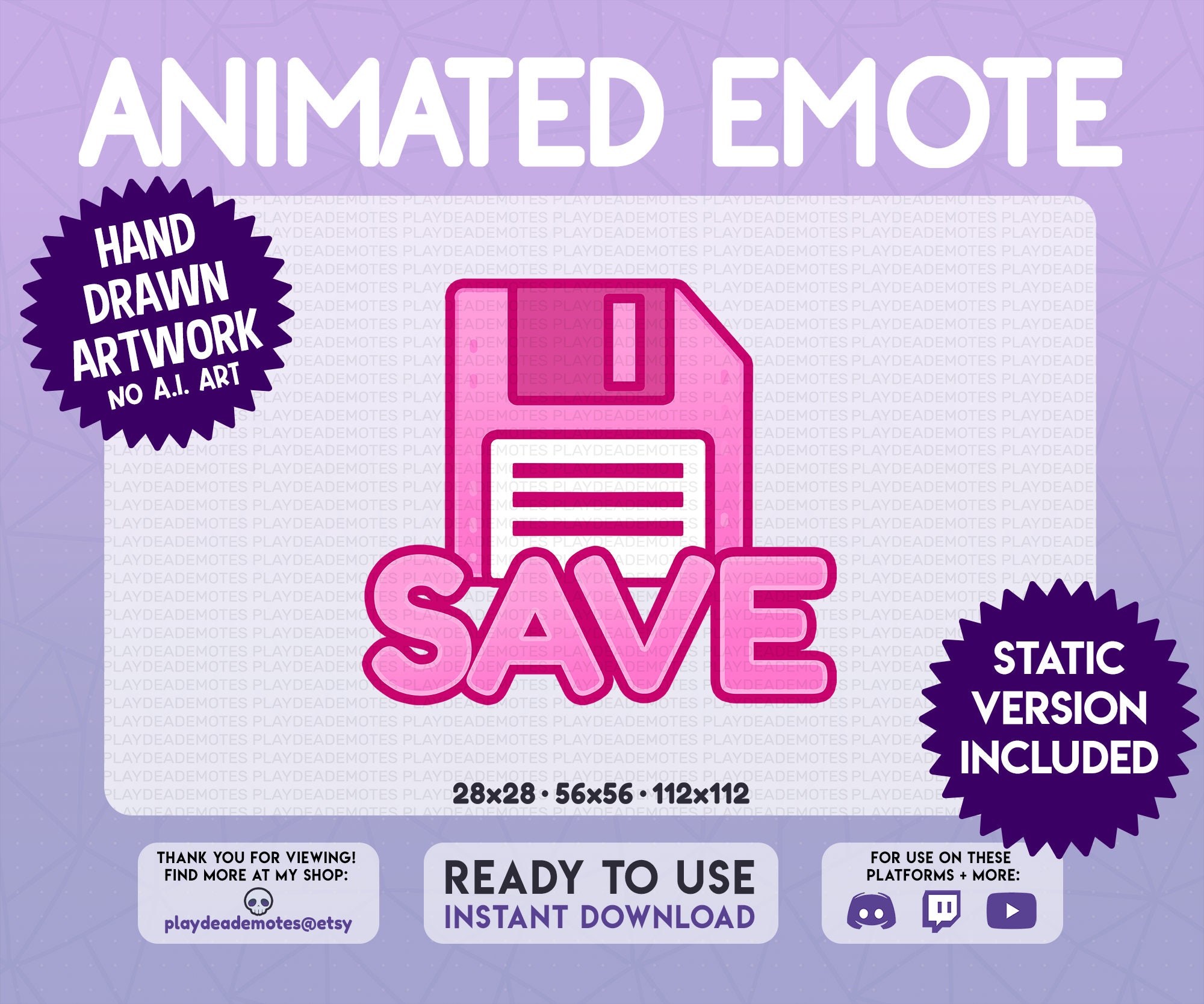 Pink SAVE Animated Emote ANIMATED STATIC Floppy Disk Save Emote Kawaii ...