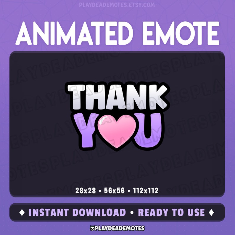 Animated THANK YOU Emote in Soft Purple Pink Hearts (animated+static ...