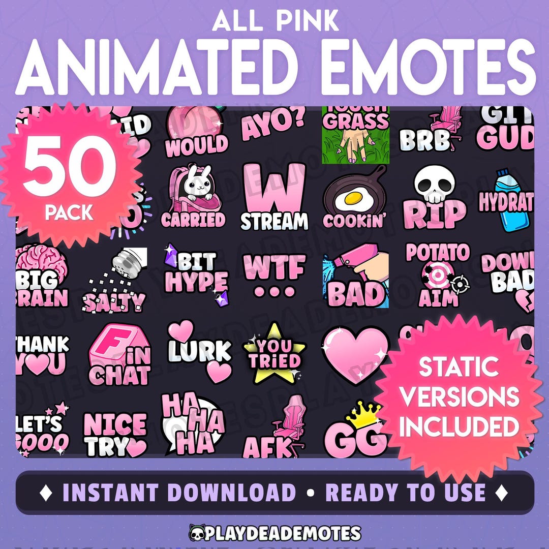 50 Animated Emotes: Soft Pastel Pink Emote Pack (animated+static ...